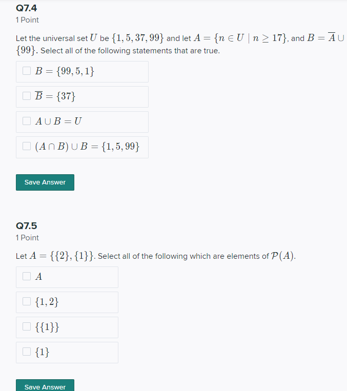 Solved Q7 4 1 Point Let The Universal Set U Be {1 5 37
