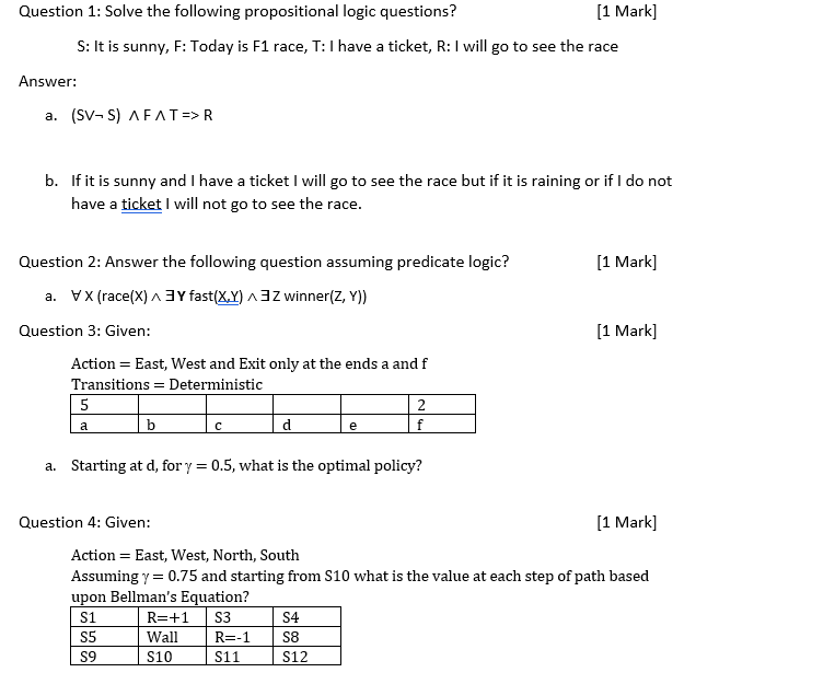 Solved Question 1: Solve the following propositional logic | Chegg.com