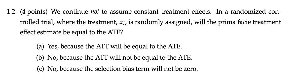 Solved Recall that the average treatment effect (ATE) is the | Chegg.com