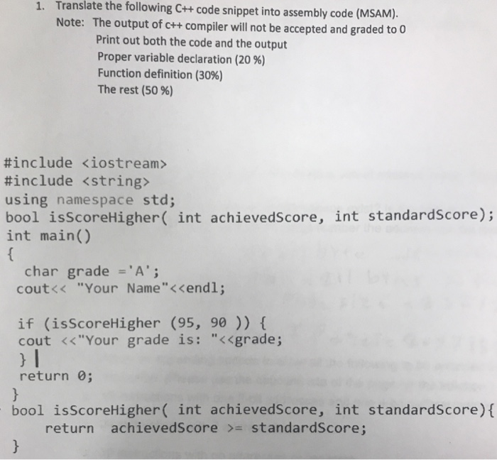Solved 1. Translate the following C++ code snippet into | Chegg.com