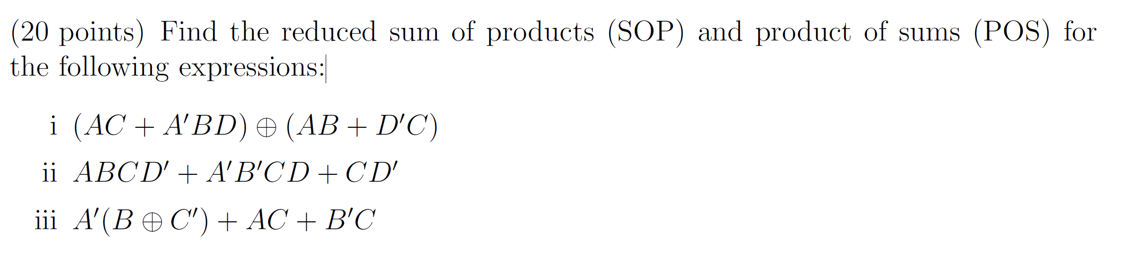 Solved (20 points) Find the reduced sum of products (SOP) | Chegg.com