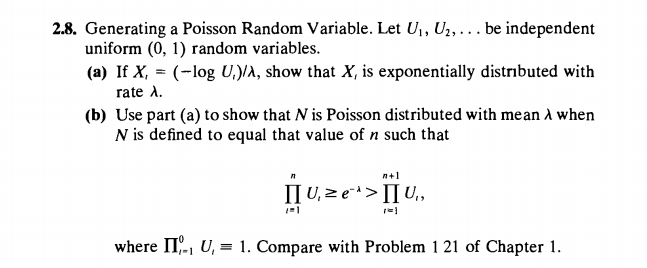 2.8. Generating a Poisson Random Variable. Let U1, | Chegg.com