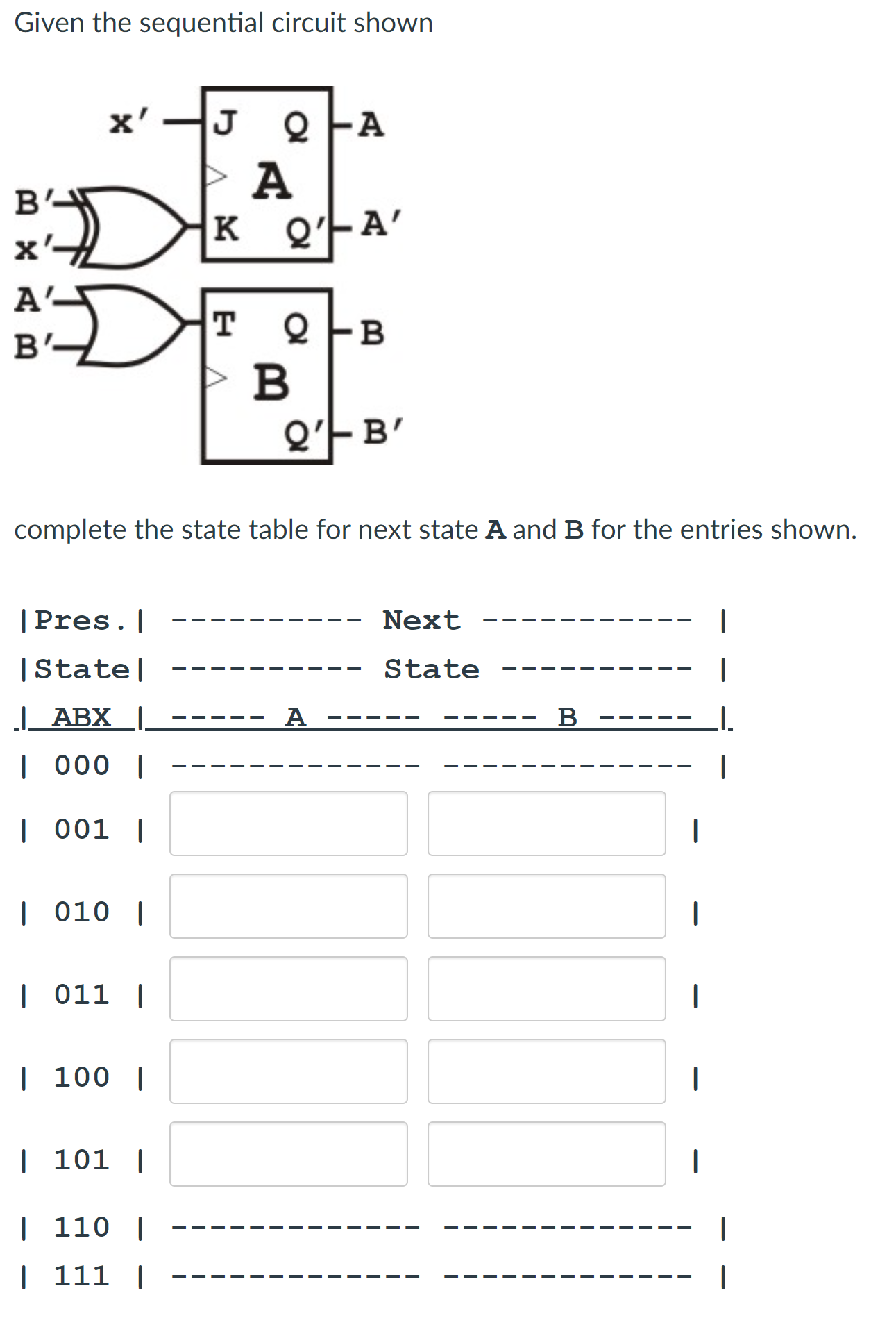 Solved Given the sequential circuit showncomplete the state | Chegg.com