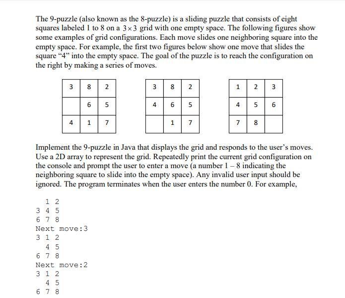 Solved The 9-puzzle (also known as the 8-puzzle) is a | Chegg.com