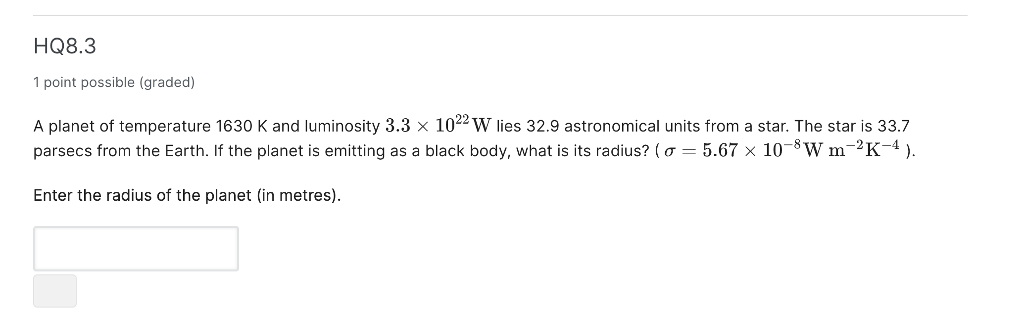 Solved HQ8.3 1 point possible (graded) A planet of | Chegg.com