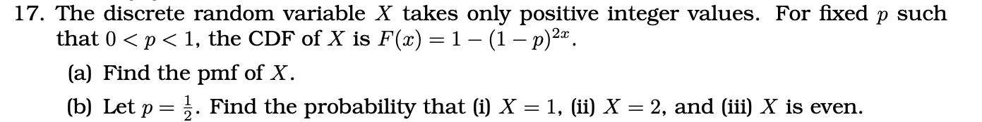 Solved 7 The Discrete Random Variable X Takes Only Positive 