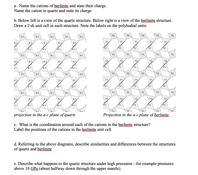 Solved a. Name the cations of berlinite and state their | Chegg.com