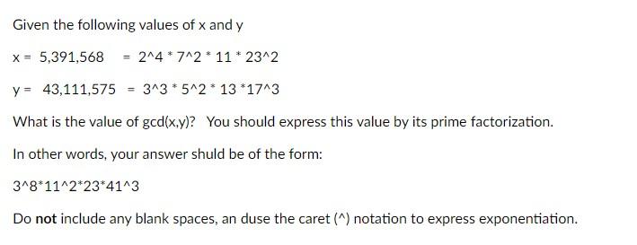 Solved Given the following values of x and y | Chegg.com