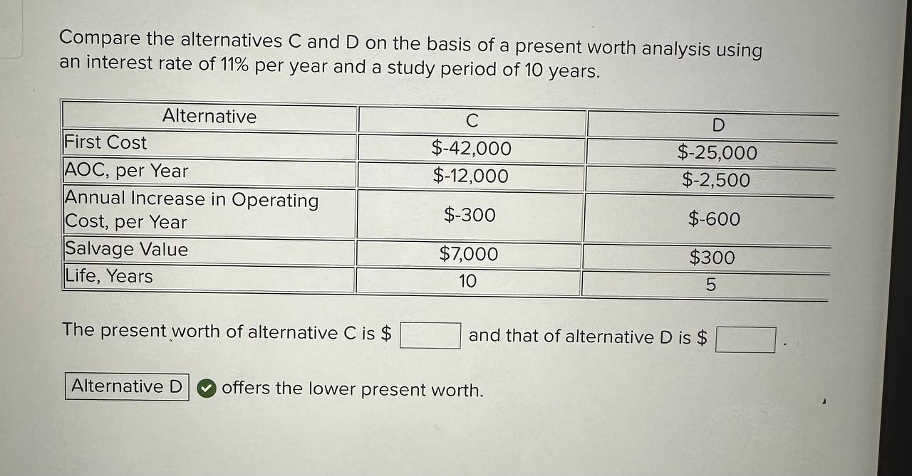 Solved Compare the alternatives C and D on the basis of a | Chegg.com