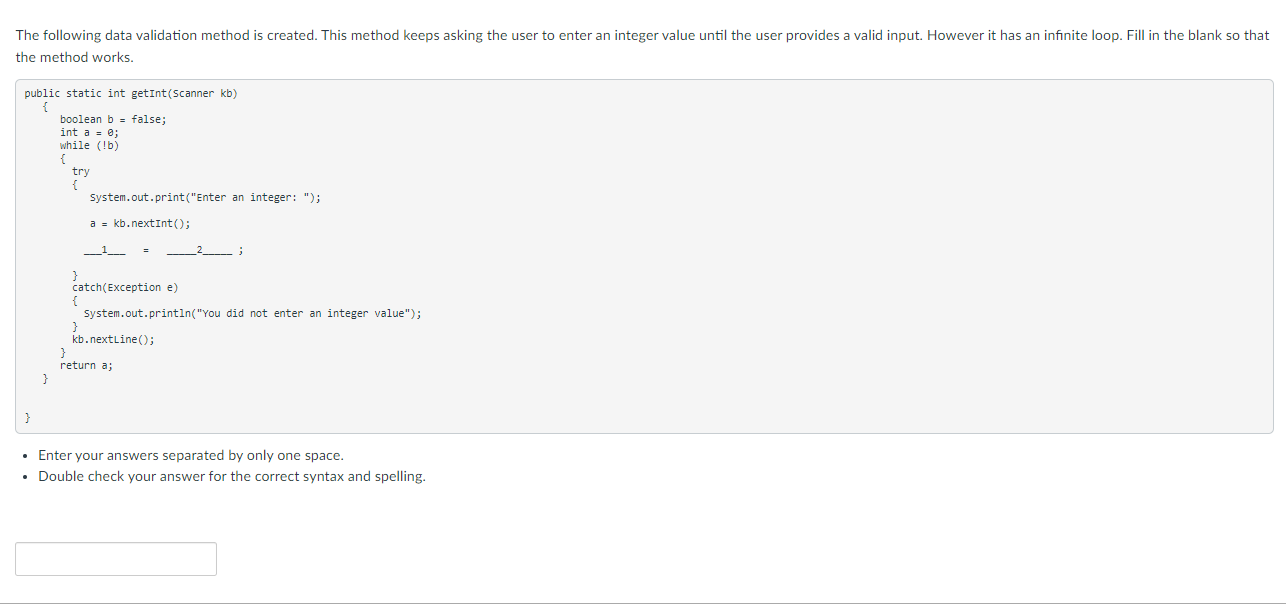 Solved The following data validation method is created. This | Chegg.com
