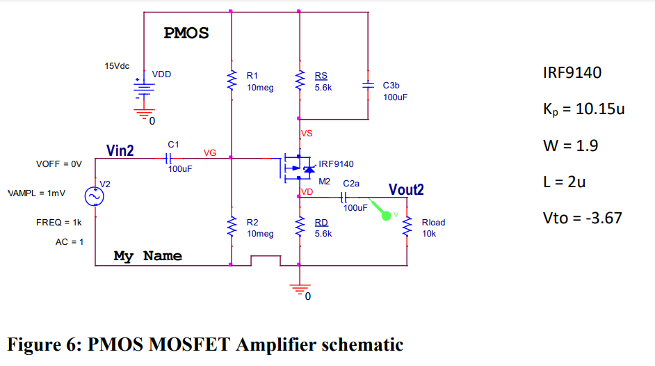 Solved (a) Run a DC bias on the PMOS amplifier in Figure 6 | Chegg.com