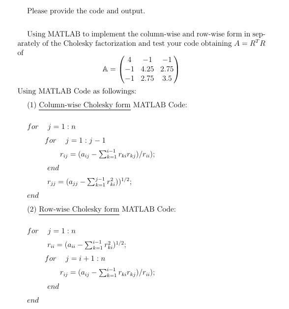 Solved Please provide the code and output. -1 Using MATLAB | Chegg.com