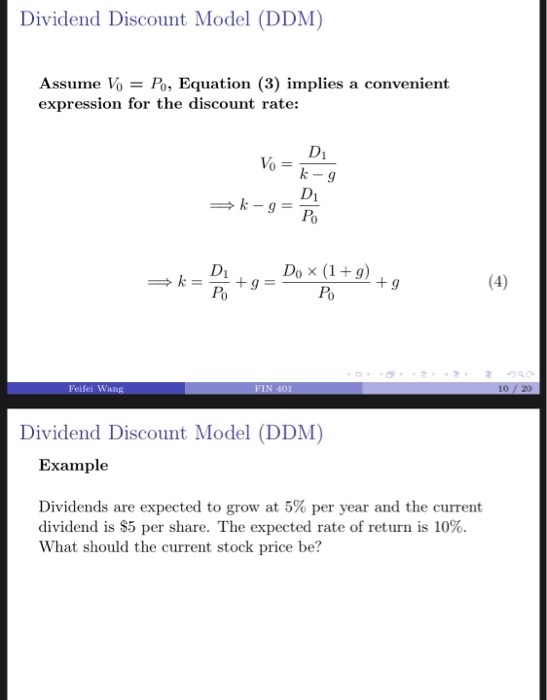 Solved Dividend Discount Model (DDM) Assume VoP, Equation | Chegg.com