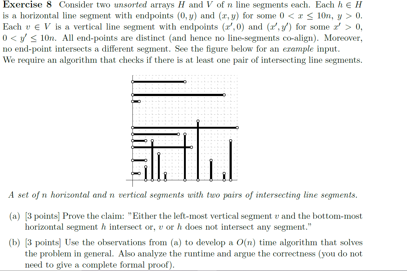 Solved Exercise 8 Consider two unsorted arrays H and V of n | Chegg.com