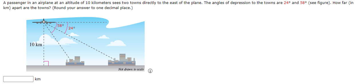 Solved km ) apart are the towns? (Round your answer to one | Chegg.com