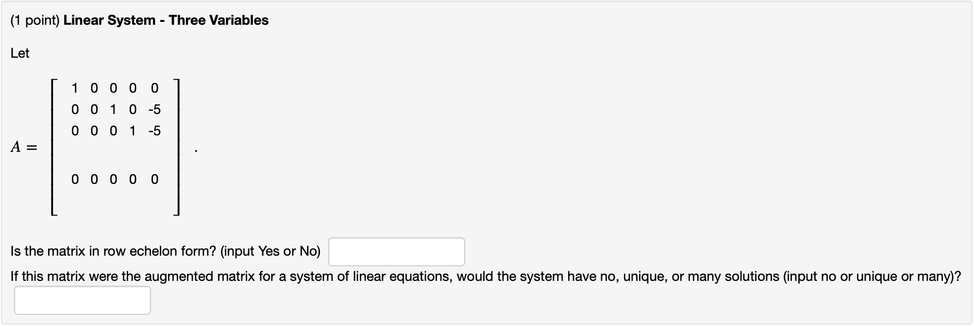 Solved 1 point linear System three