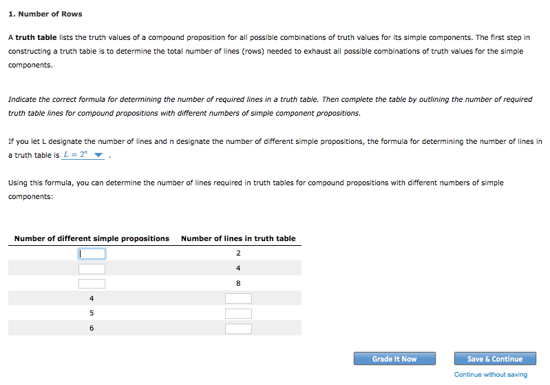 Solved 1. Number of Rows A truth table lists the truth | Chegg.com