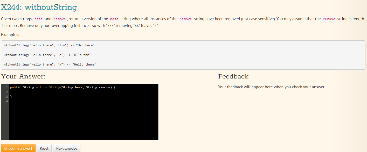 Solved X244: withoutString Given two strings, base and | Chegg.com