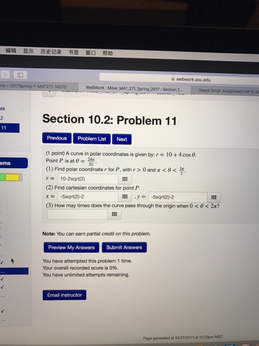 Solved webwork asu.edu pring-T-MAT271-16275 weBWork Miller | Chegg.com