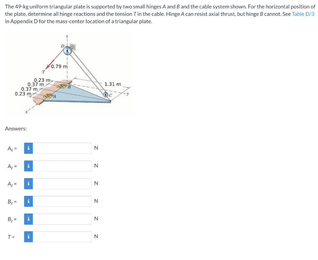 Solved The 49-kg uniform triangular plate is supported by | Chegg.com