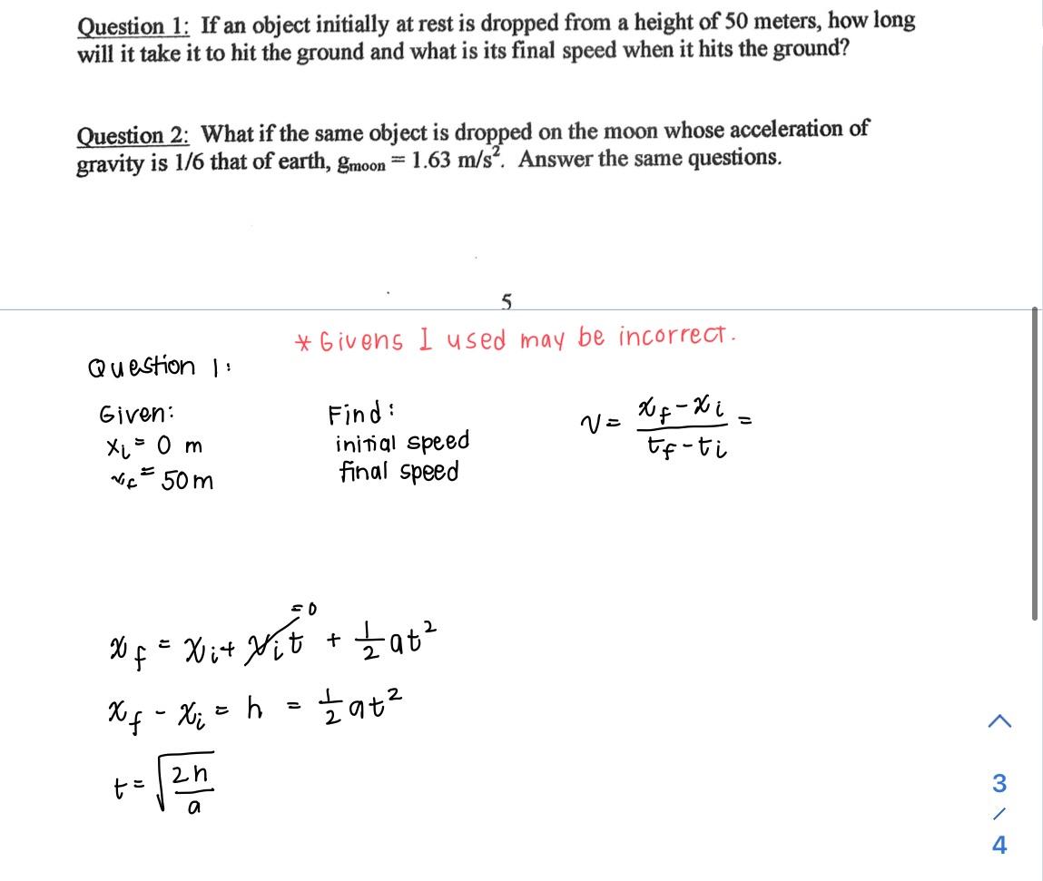 Solved Question 1 If An Object Initially At Rest Is Dropped 