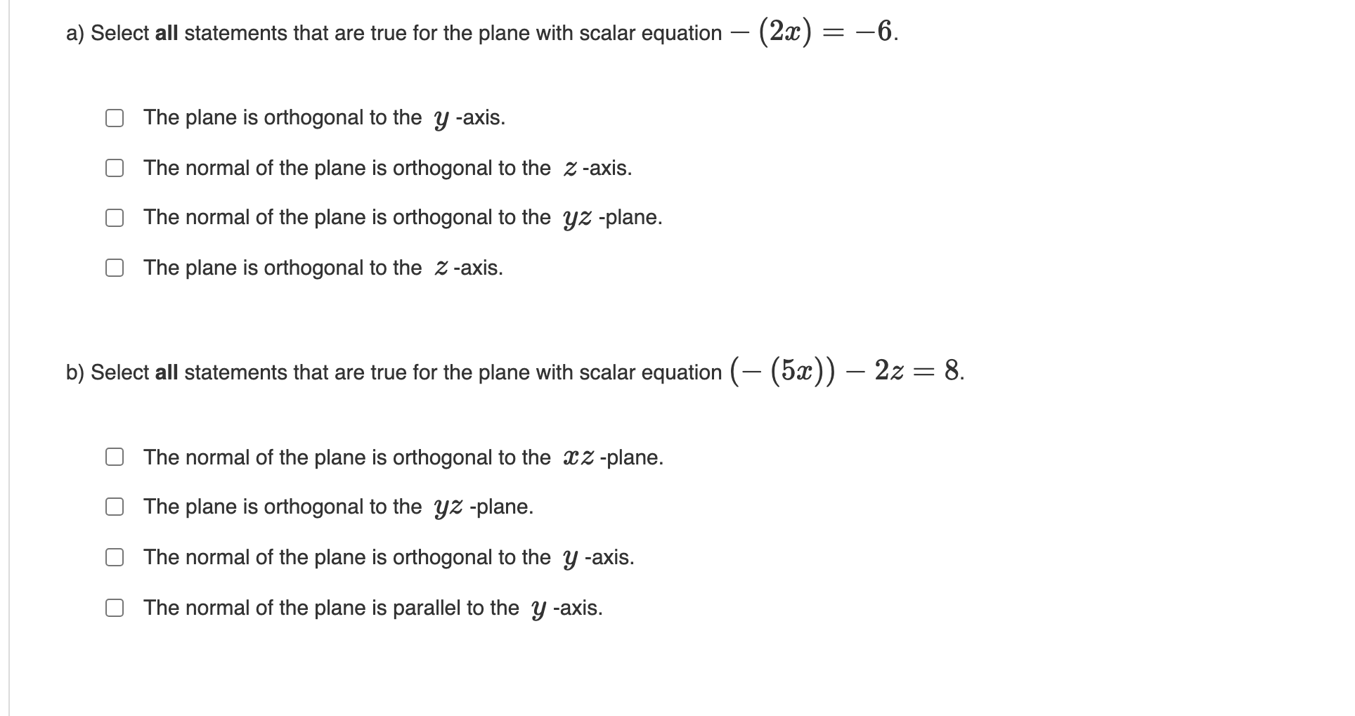 Solved a) ﻿Select all statements that are true for the plane | Chegg.com