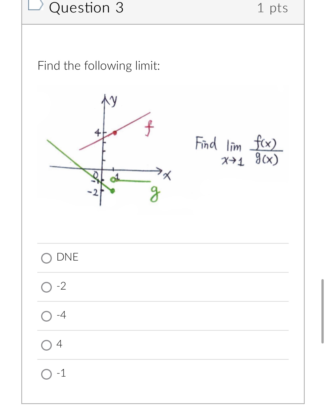 Solved Find the following limit: Find limx→1g(x)f(x) DNE -2 | Chegg.com