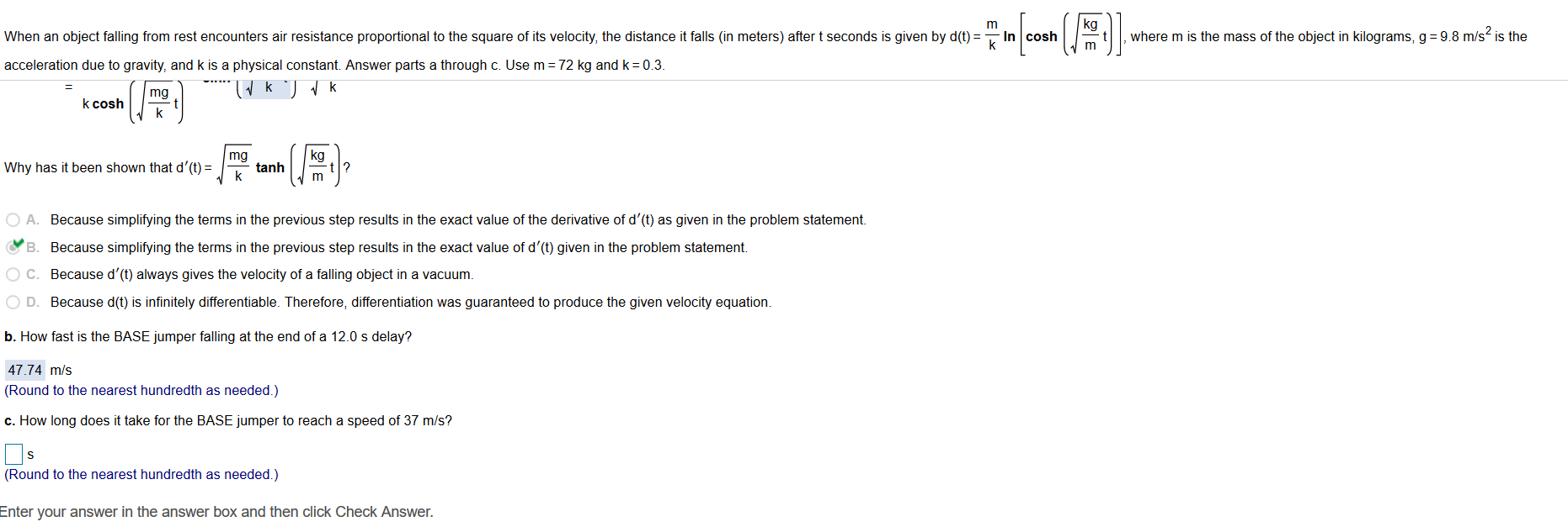 Solved m In cosh When an object falling from rest encounters | Chegg.com