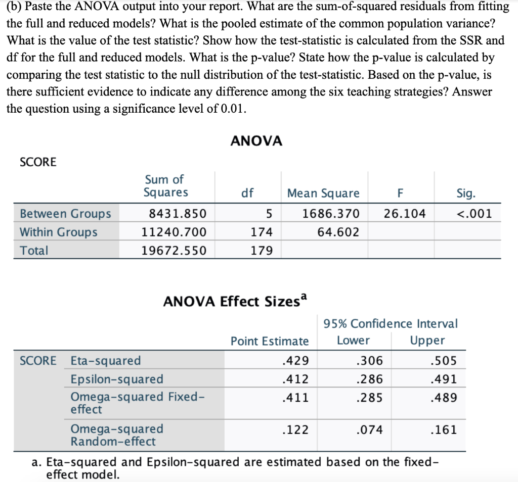 Solved (b) Paste the ANOVA output into your report. What are | Chegg.com