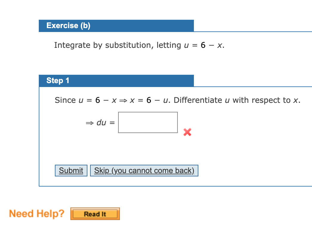 Solved Integrate by substitution, letting u=6−x. Since | Chegg.com