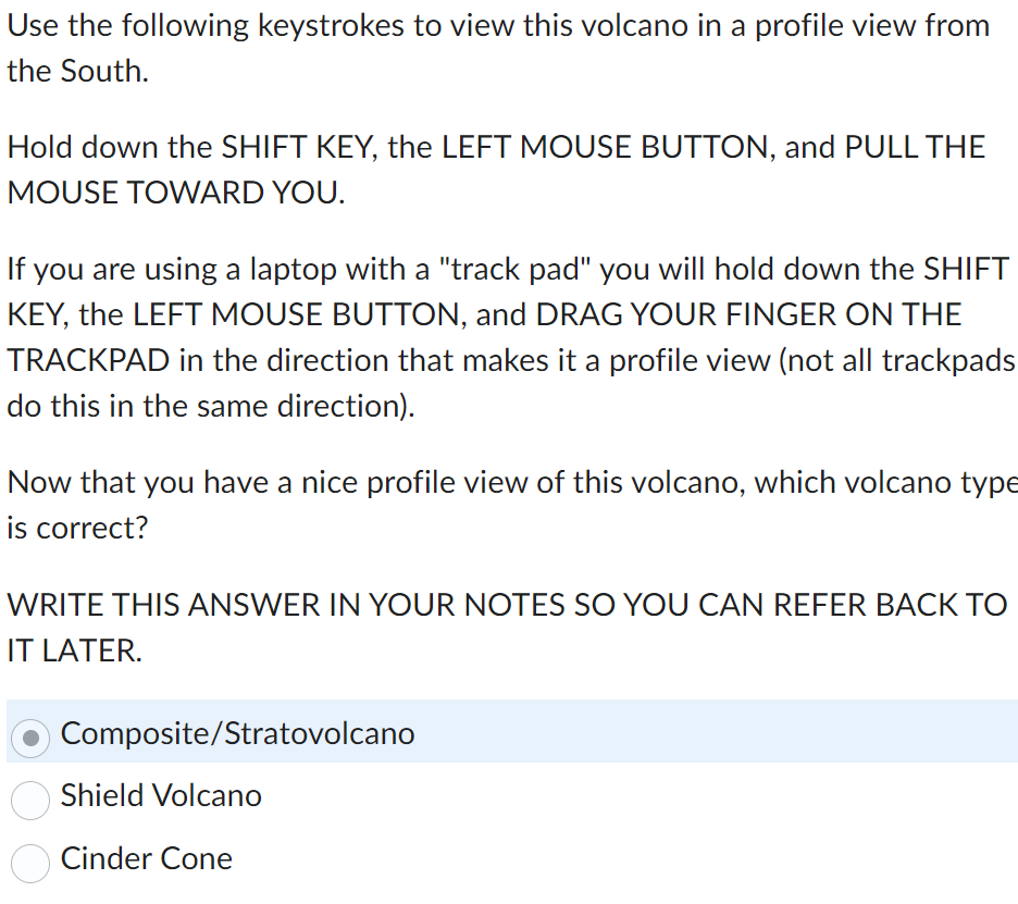 Use the following keystrokes to view this volcano in | Chegg.com