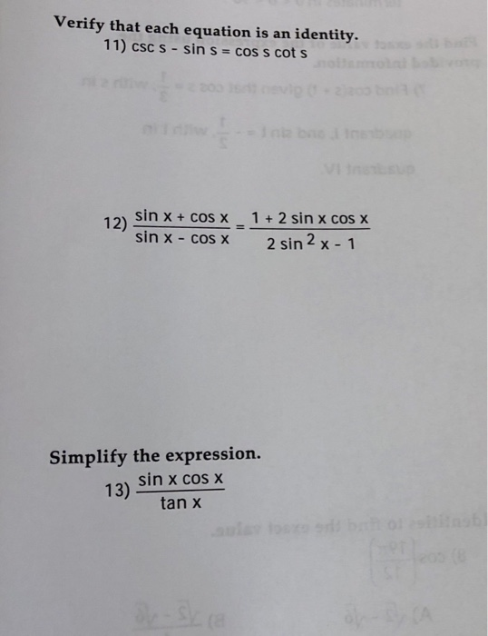 Solved Verify that each equation is an identity. 11) csc | Chegg.com