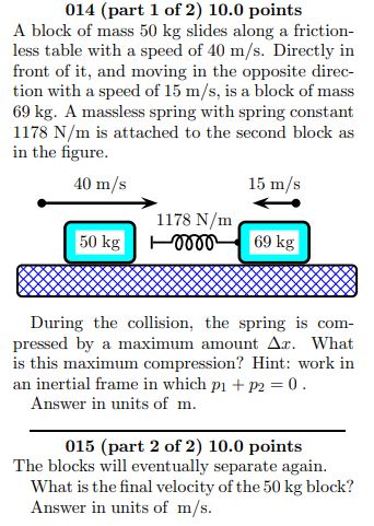 Solved 014 (part 1 of 2) 10.0 points A block of mass 50 kg | Chegg.com