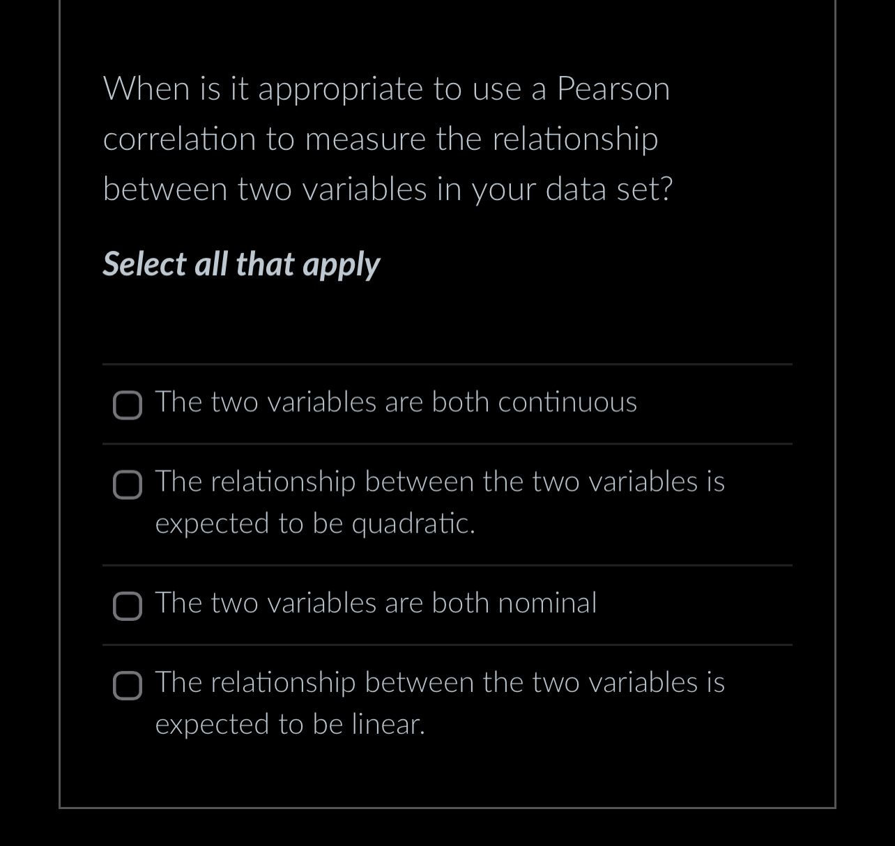 Solved When is it appropriate to use a Pearson correlation | Chegg.com