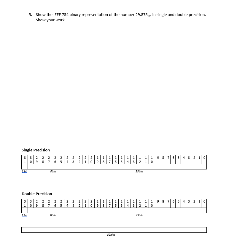 Solved 5. Show the IEEE 754 binary representation of the | Chegg.com