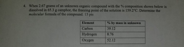 Solved Camphor Values: Formula C10H16O, Kf value 37.8 (C/m), | Chegg.com