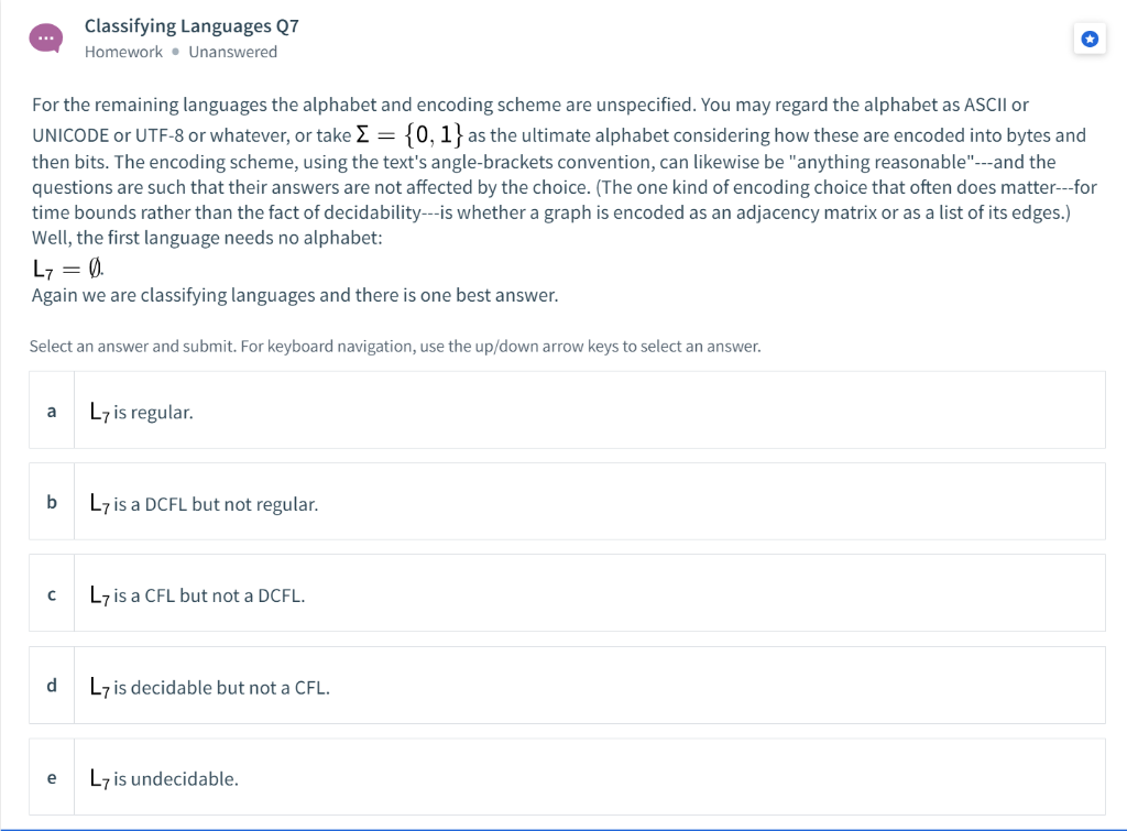 Solved Classifying Languages Q6 Homework. Unanswered | Chegg.com