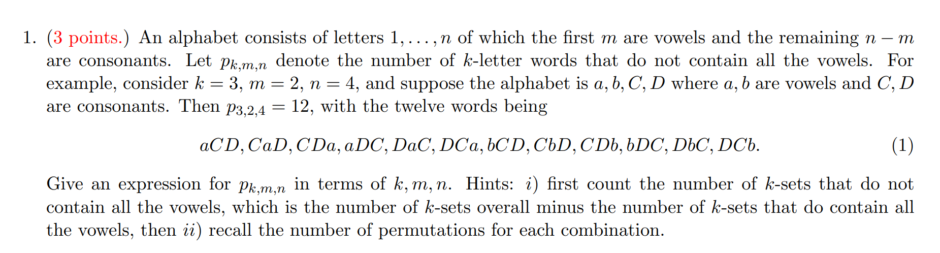 1. (3 points.) An alphabet consists of letters 1,…,n | Chegg.com
