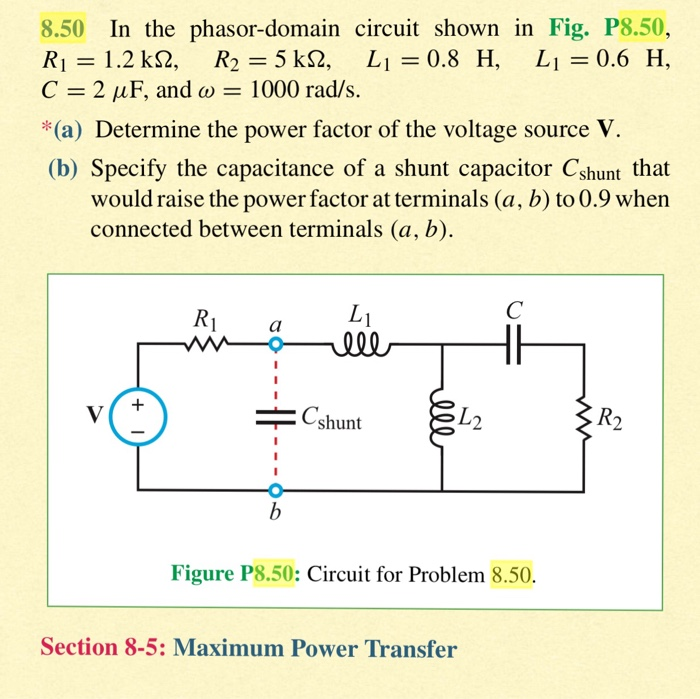 Solved 8.50 In the phasor-domain circuit shown in Fig. | Chegg.com
