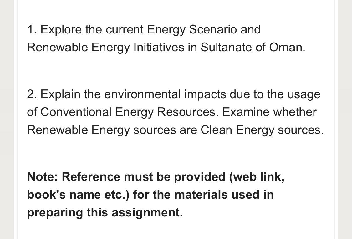 Solved 1. Explore the current Energy Scenario and Renewable | Chegg.com