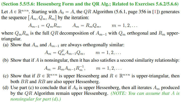 (Section 5.5/5.6: Hessenberg Form and the QR Alg.; | Chegg.com
