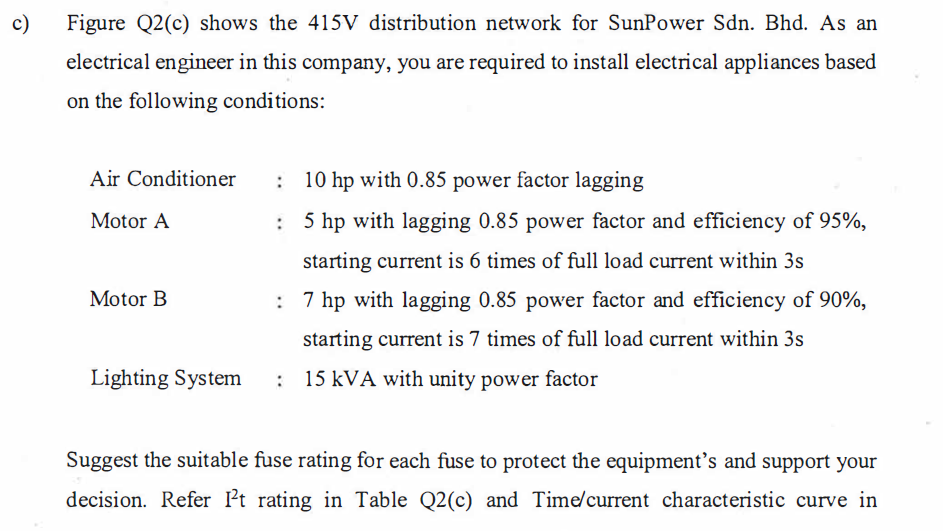 c) Figure Q2(c) shows the 415V distribution network | Chegg.com