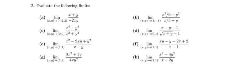 Solved 2. Evaluate the following limits: (a) lim +y | Chegg.com