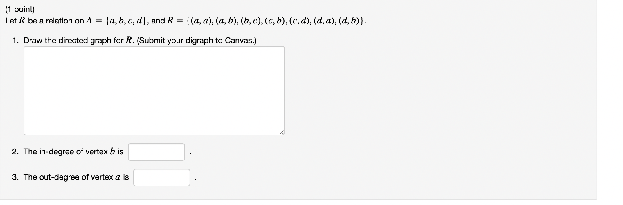 Solved (1 point) Let R be a relation on A={a,b,c,d}, and | Chegg.com