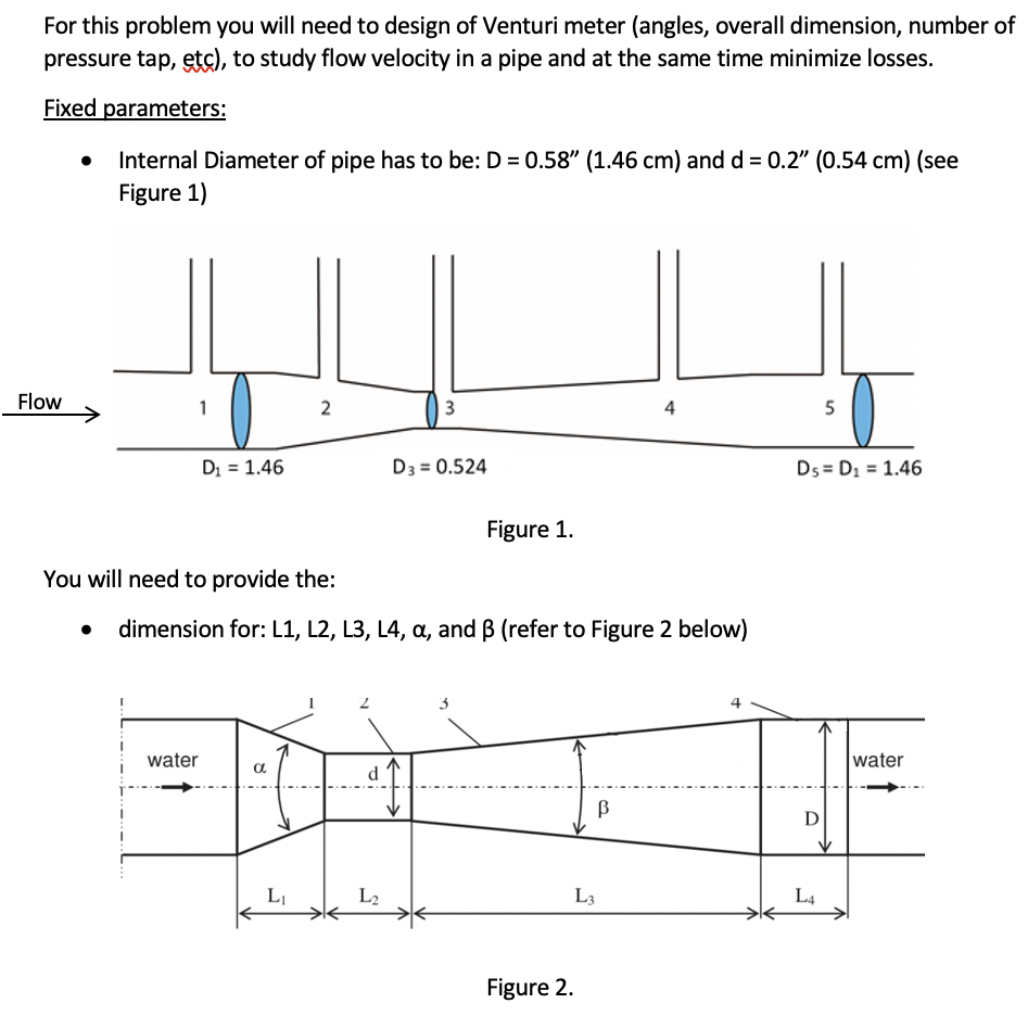 Solved For this problem you will need to design of Venturi | Chegg.com