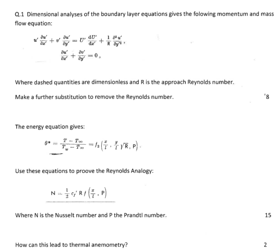 Solved Q.1 Dimensional analyses of the boundary layer | Chegg.com