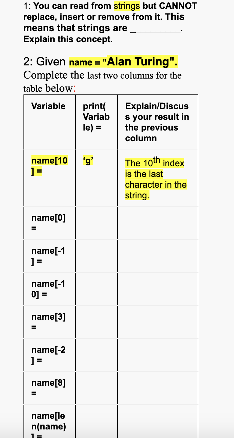 Solved 1: You can read from strings but CANNOT replace, | Chegg.com