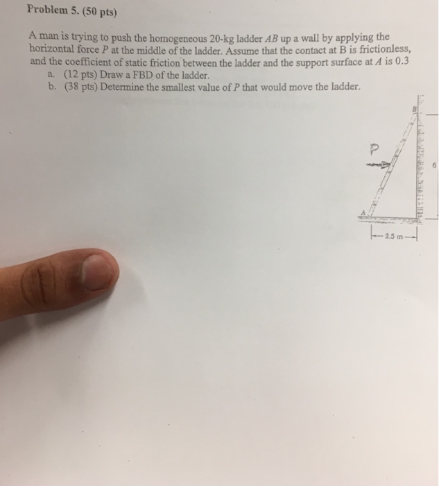 A man is trying to push the homogeneous 20-kg ladder | Chegg.com