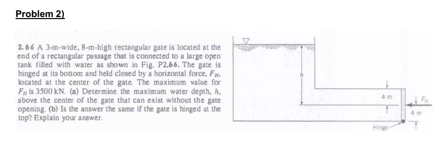 Solved 2.66 A 3-m-wide, 8-m-high rectangular gate is located | Chegg.com