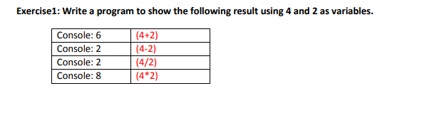 Solved Exercise1: Write a program to show the following | Chegg.com Solved Exercise1: Write a program to show the following | Chegg.com